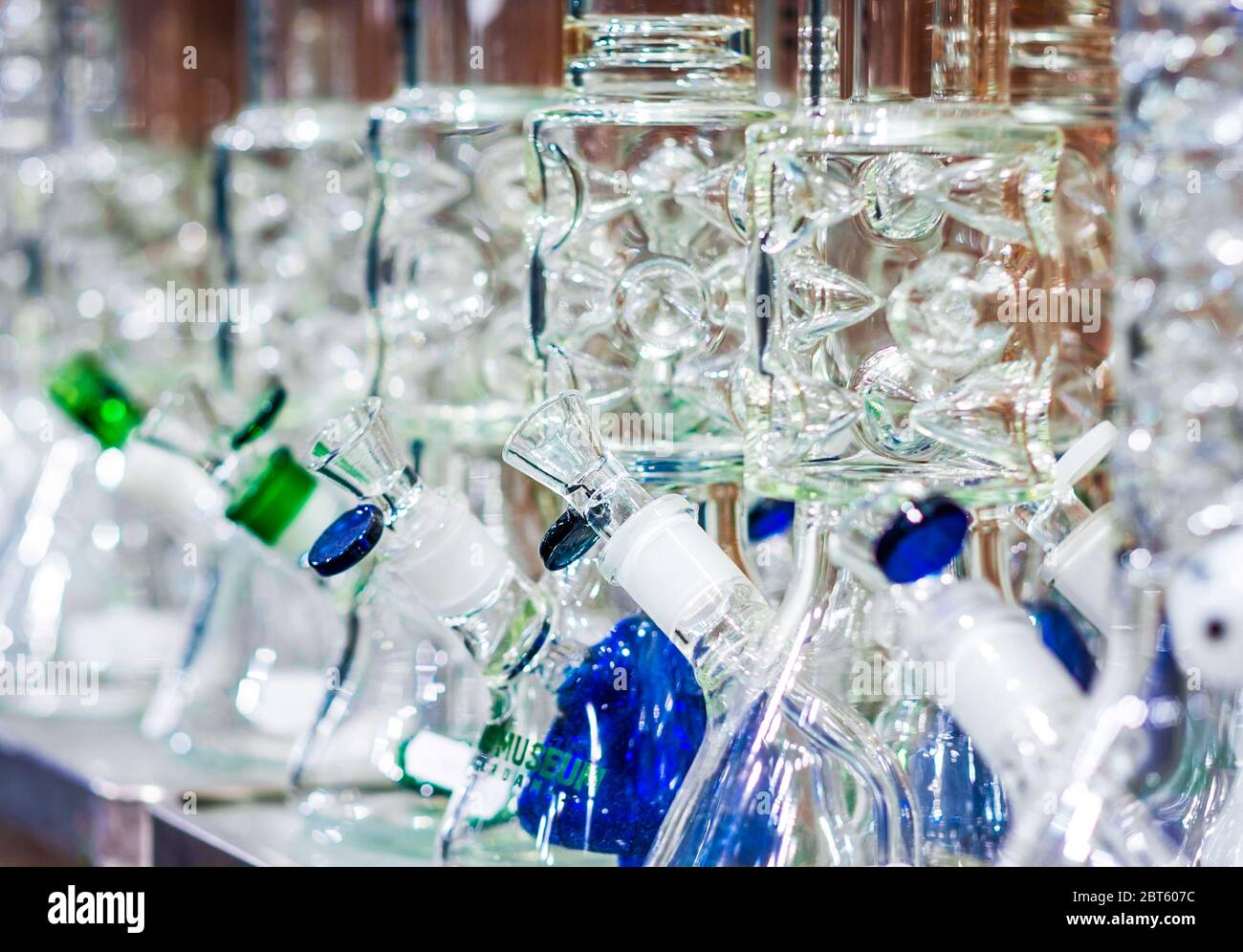 bongs with black spiral percolator on blurred background Stock Photo ...