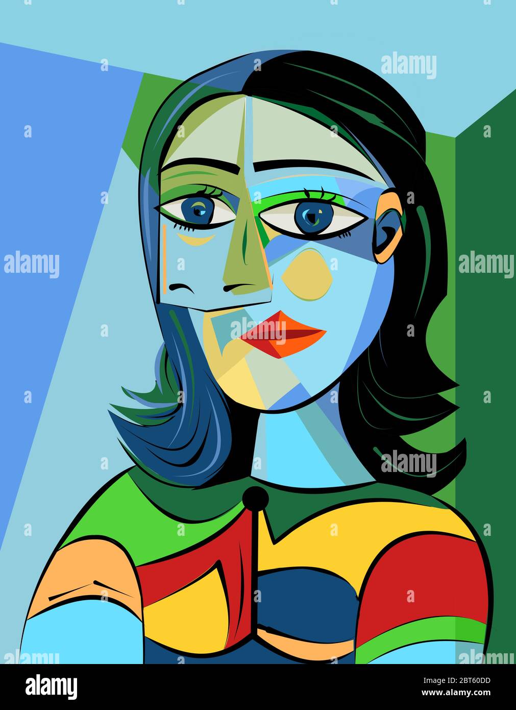 Colorful abstract background, cubism art style, girl portrait Stock ...