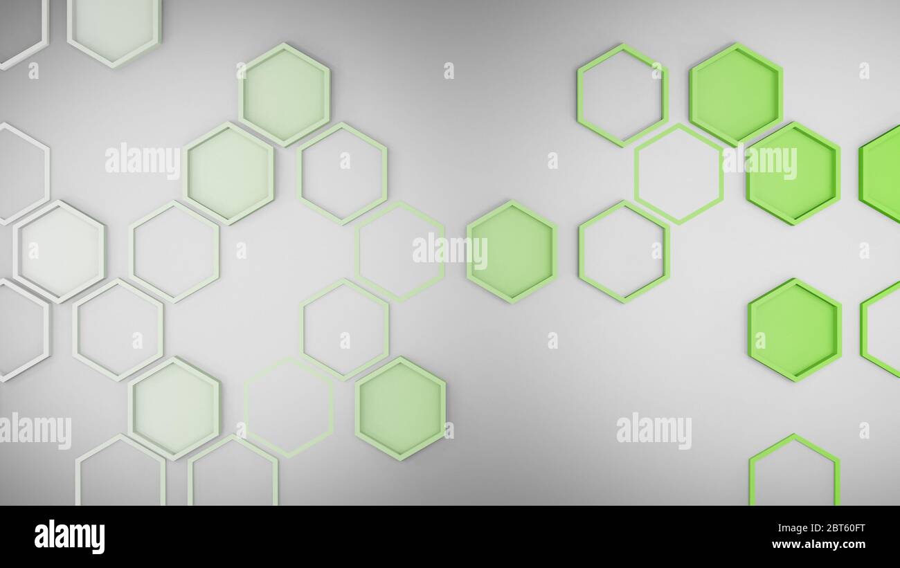 Abstract background, green hexagons or honeycombs, 3D rendering, hexagonal wallpaper, network ...