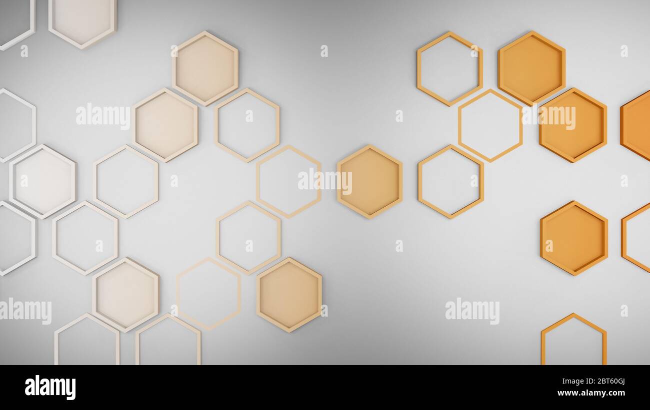Abstract background, orange hexagons or honeycombs, 3D rendering, hexagonal wallpaper, network ...