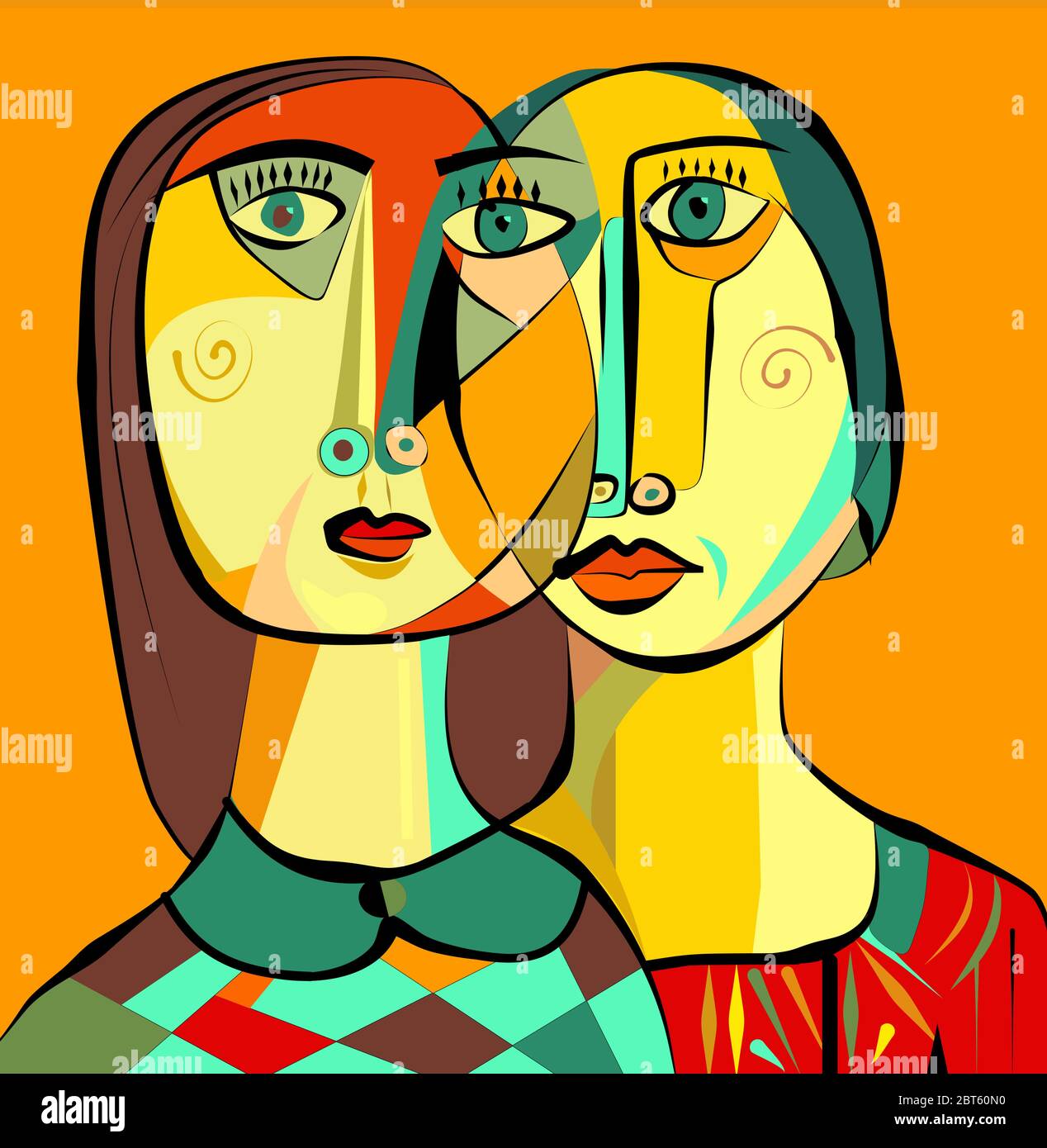 Colorful abstract background, cubism art style, double portrait Stock ...