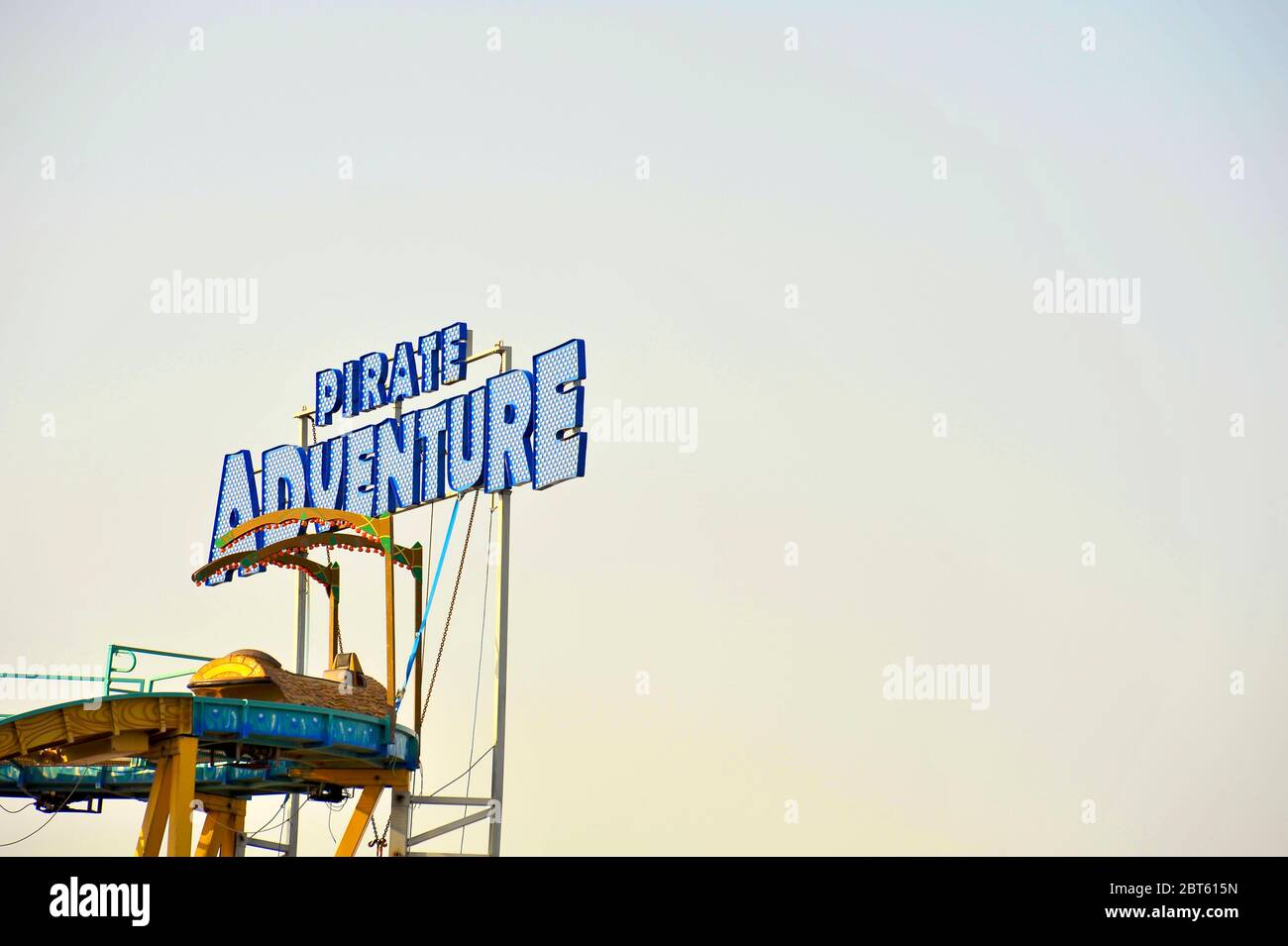 Pirate Adventure log flume ride at dusk against the sky Stock Photo - Alamy