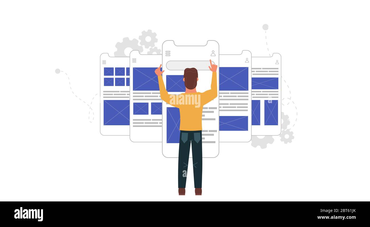 Usability testing mobile screen with people man vector design ...