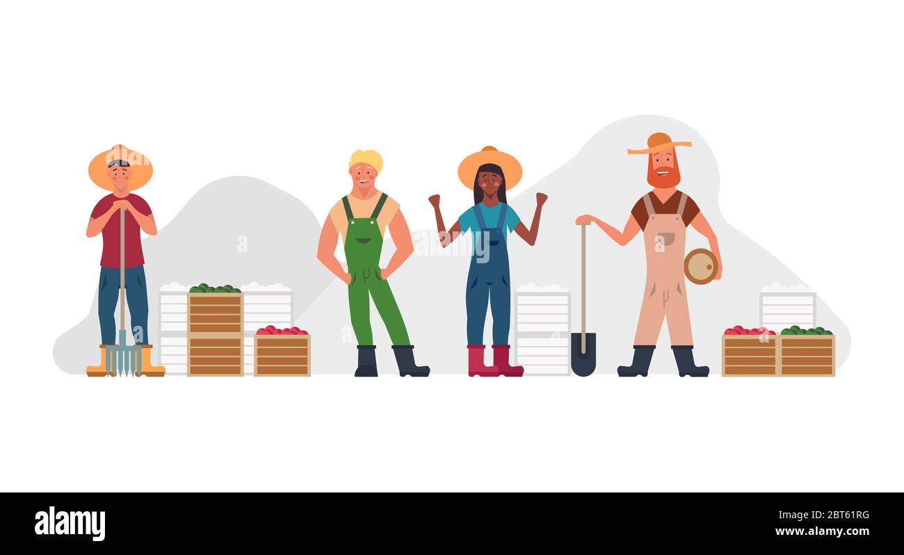 Farmer people set agriculture cartoon vector illustration. Isolated man ...
