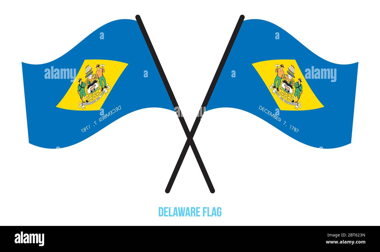 Two Crossed Waving Delaware Flag On Isolated White Background. United ...