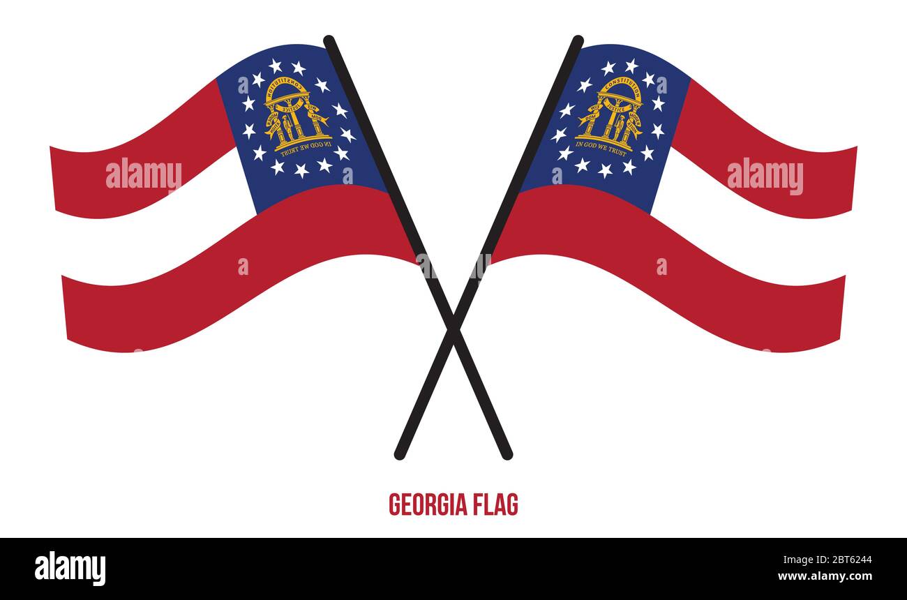 Two Crossed Waving Georgia Flag On Isolated White Background. United ...