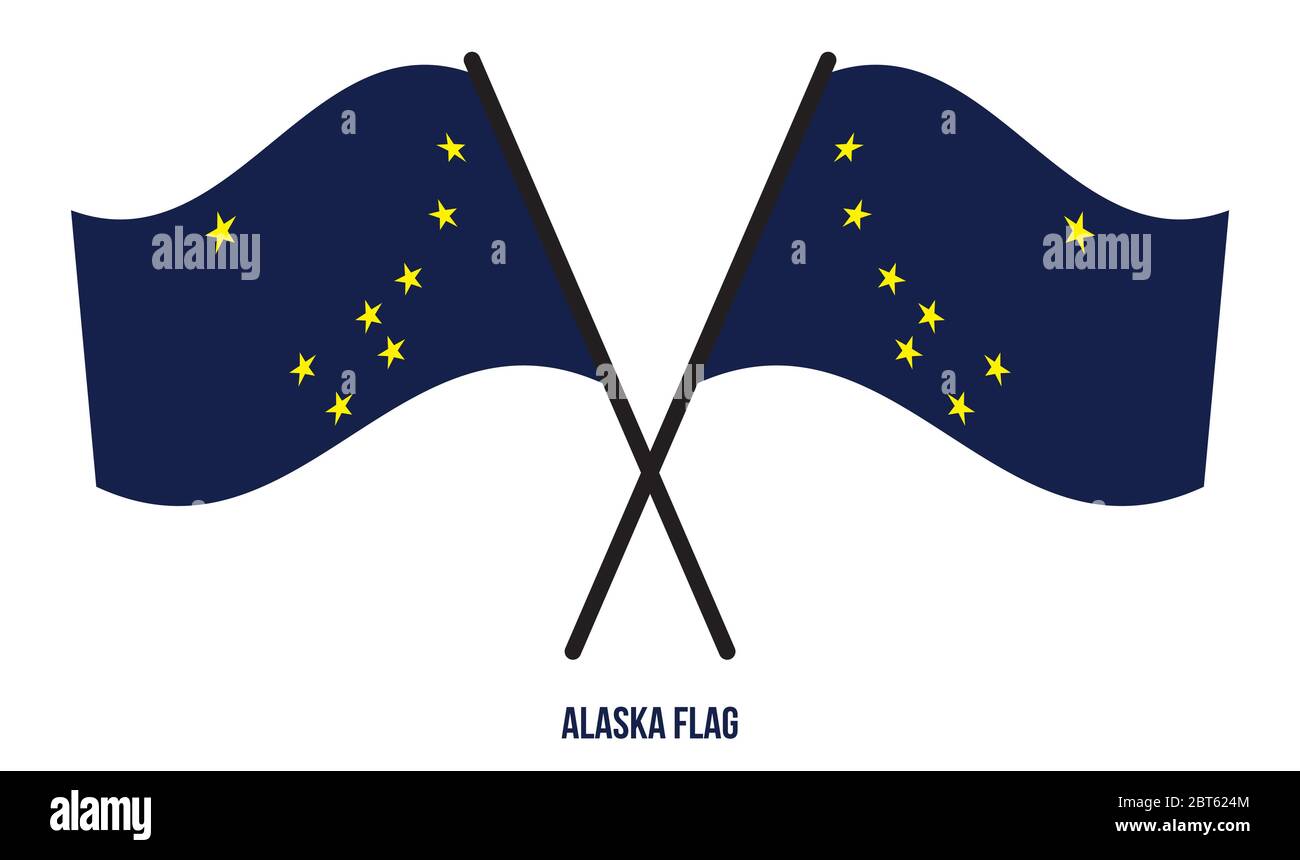 Two Crossed Waving Alaska Flag On Isolated White Background. United ...