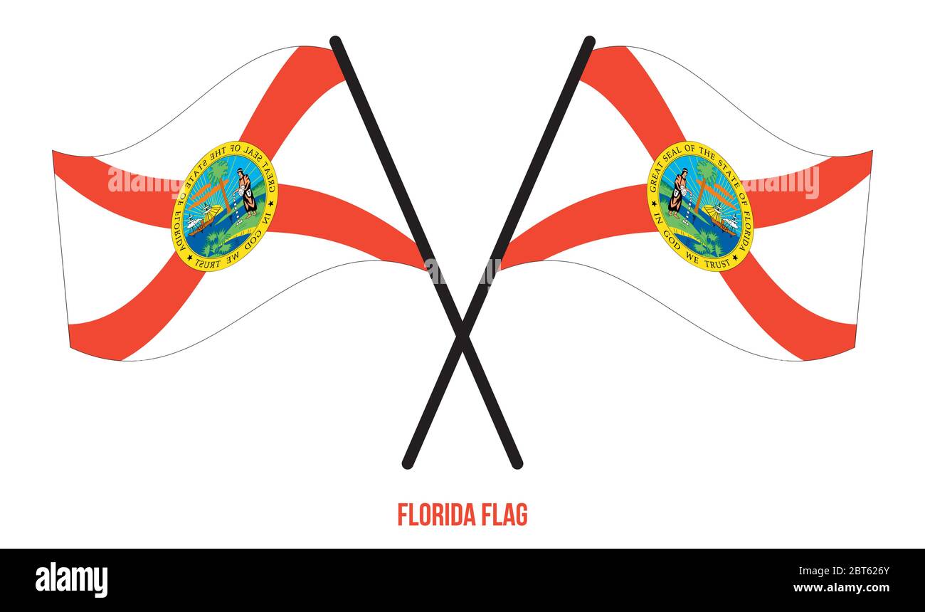 Two Crossed Waving Florida Flag On Isolated White Background. United ...