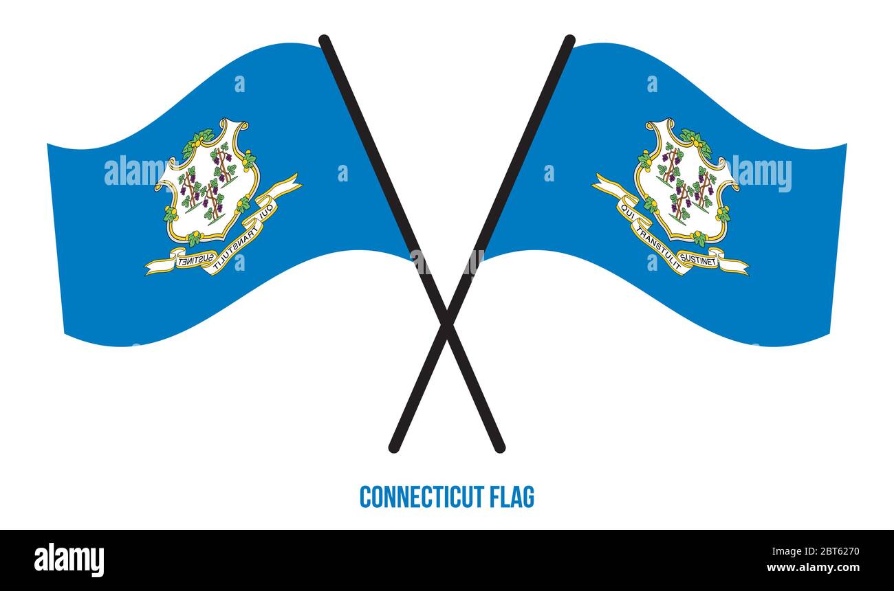 Two Crossed Waving Connecticut Flag On Isolated White Background ...