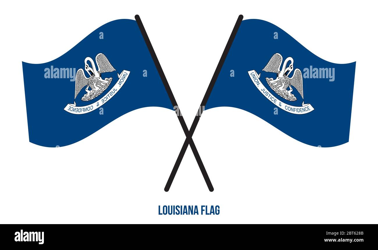 Two Crossed Waving Louisiana Flag On Isolated White Background Stock ...