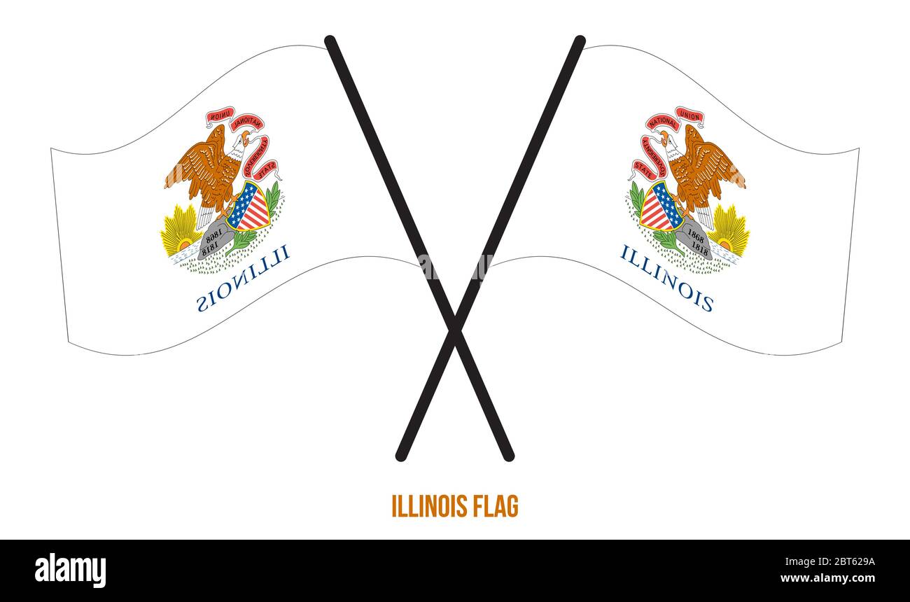 Two Crossed Waving Illinois Flag On Isolated White Background. United ...
