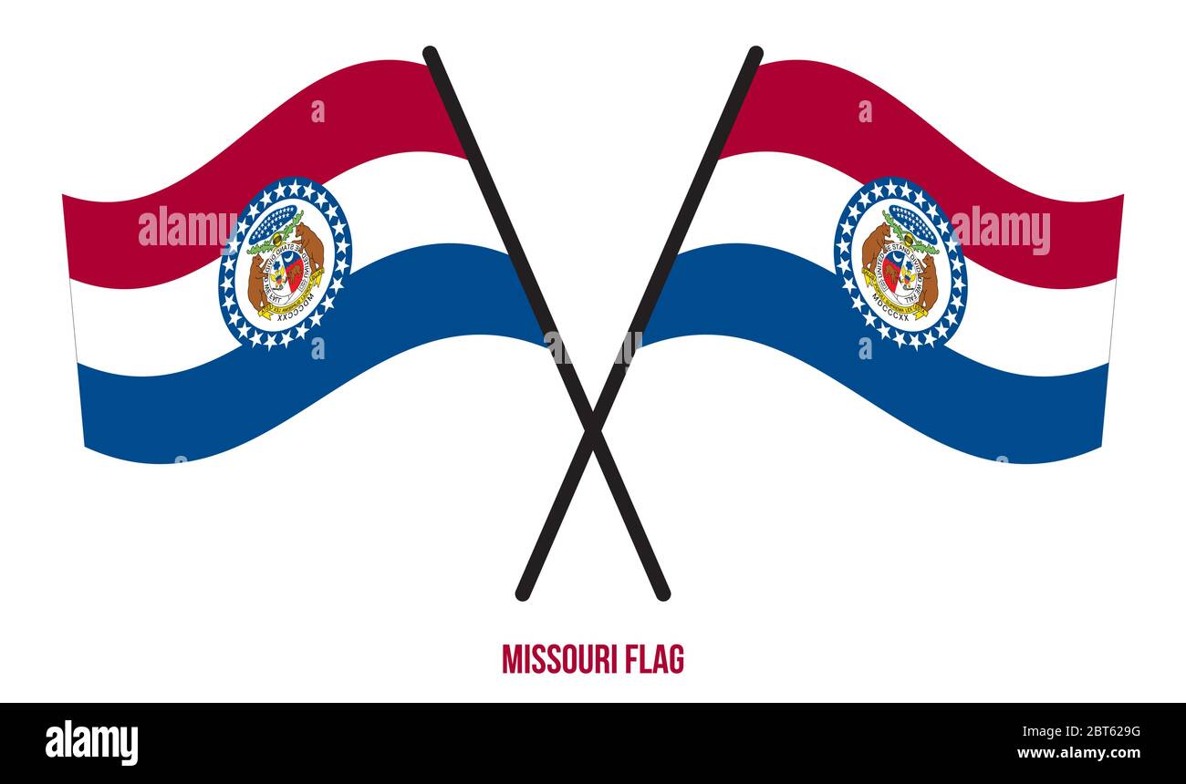 Two Crossed Waving Missouri Flag On Isolated White Background. United ...