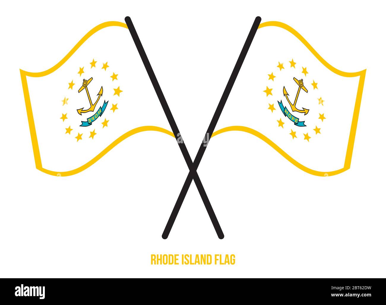 Two Crossed Waving Rhode Island Flag On Isolated White Background ...