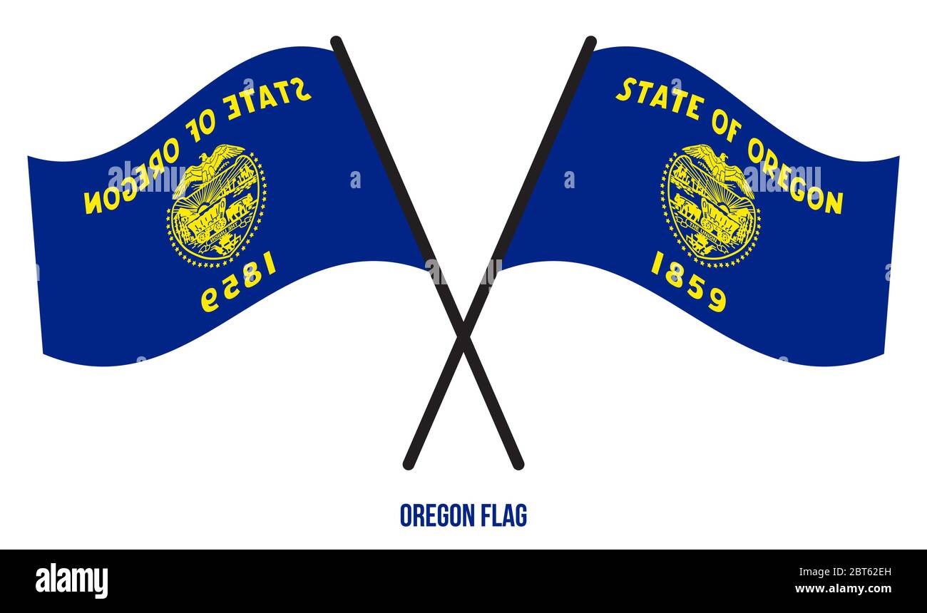 Two Crossed Waving Oregon Flag On Isolated White Background. United ...