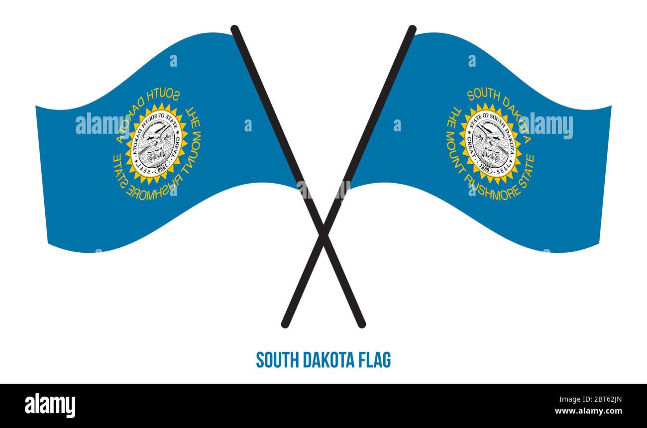 Two Crossed Waving South Dakota Flag On Isolated White Background ...