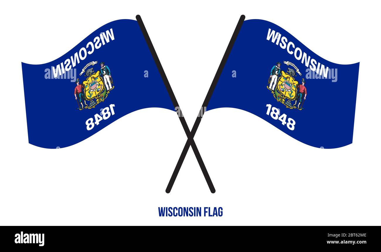 Two Crossed Waving Wisconsin Flag On Isolated White Background. United ...
