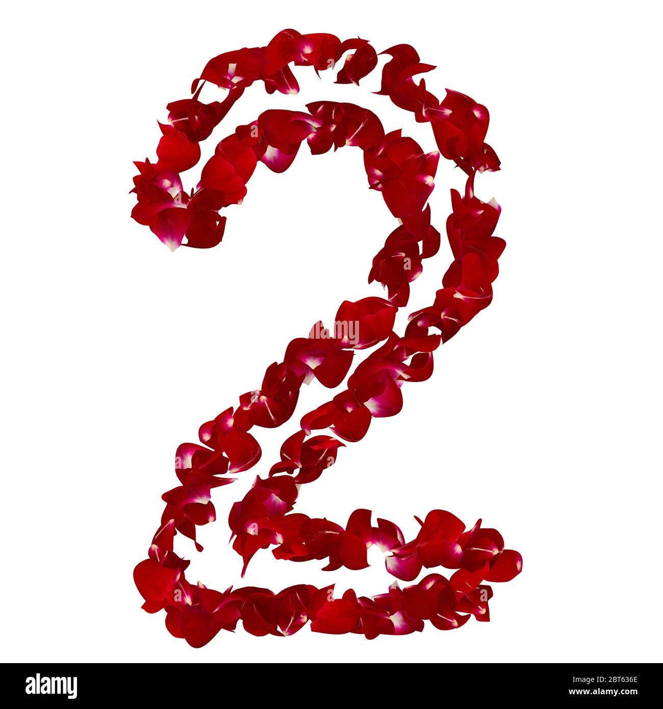 The number "2" is made of red rose petals. Isolated white background ...