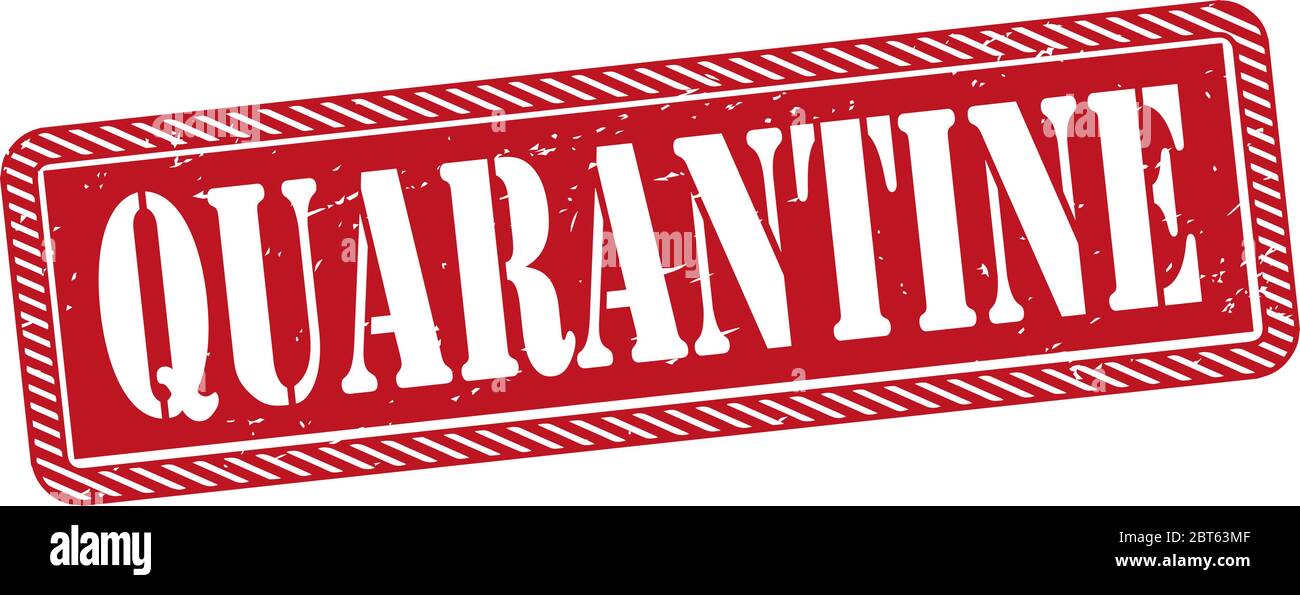 Quarantine red square rubber seal stamp on transparent background ...