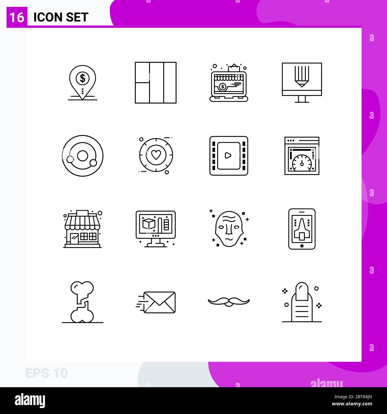 Stock Vector Icon Pack of 16 Line Signs and Symbols for atom ...