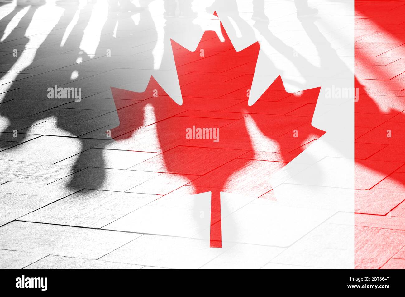 Shadows of people and Flag of Canada on surface, concept political ...