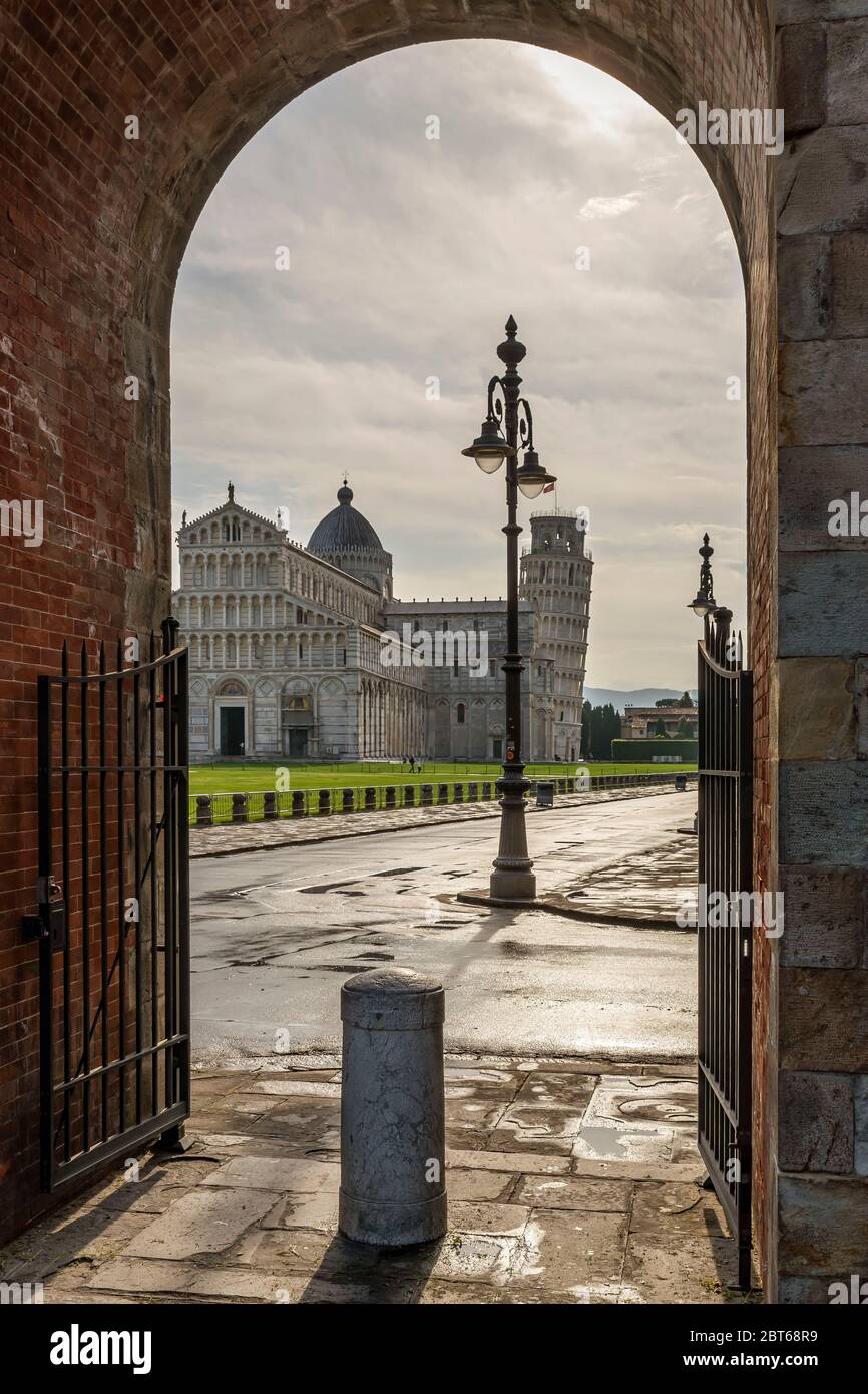 The famous Piazza dei Miracoli square and the leaning tower, in the ...
