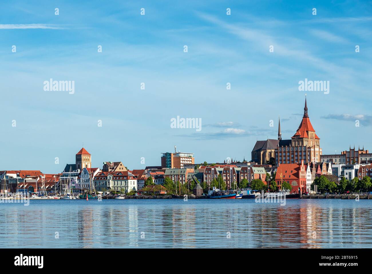 View over the river Warnow to the hanseatic town Rostock, Germany Stock ...