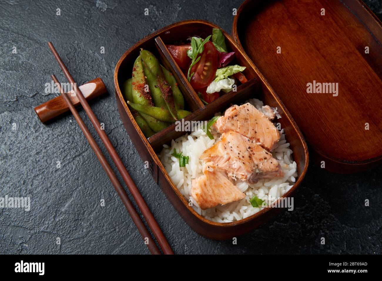 Japanese lunch bento box. Take away concept on stone background Stock ...