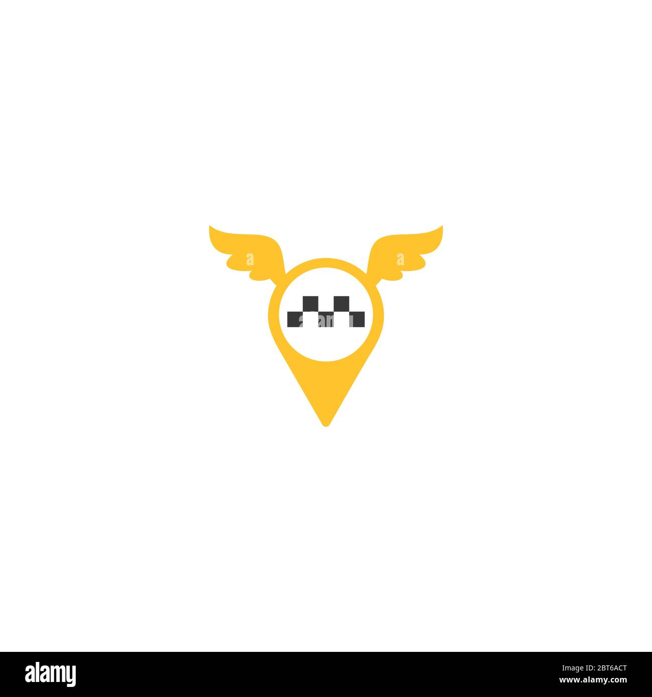 Map pin with wings and taxi car sign. Taxi service vector icon. Taxi ...