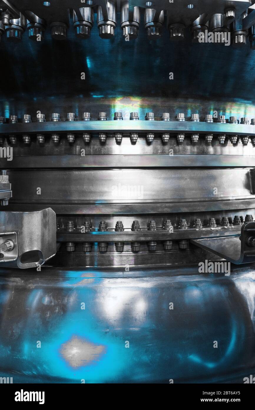 A detailed view of the gas turbine engine for generating electricity ...