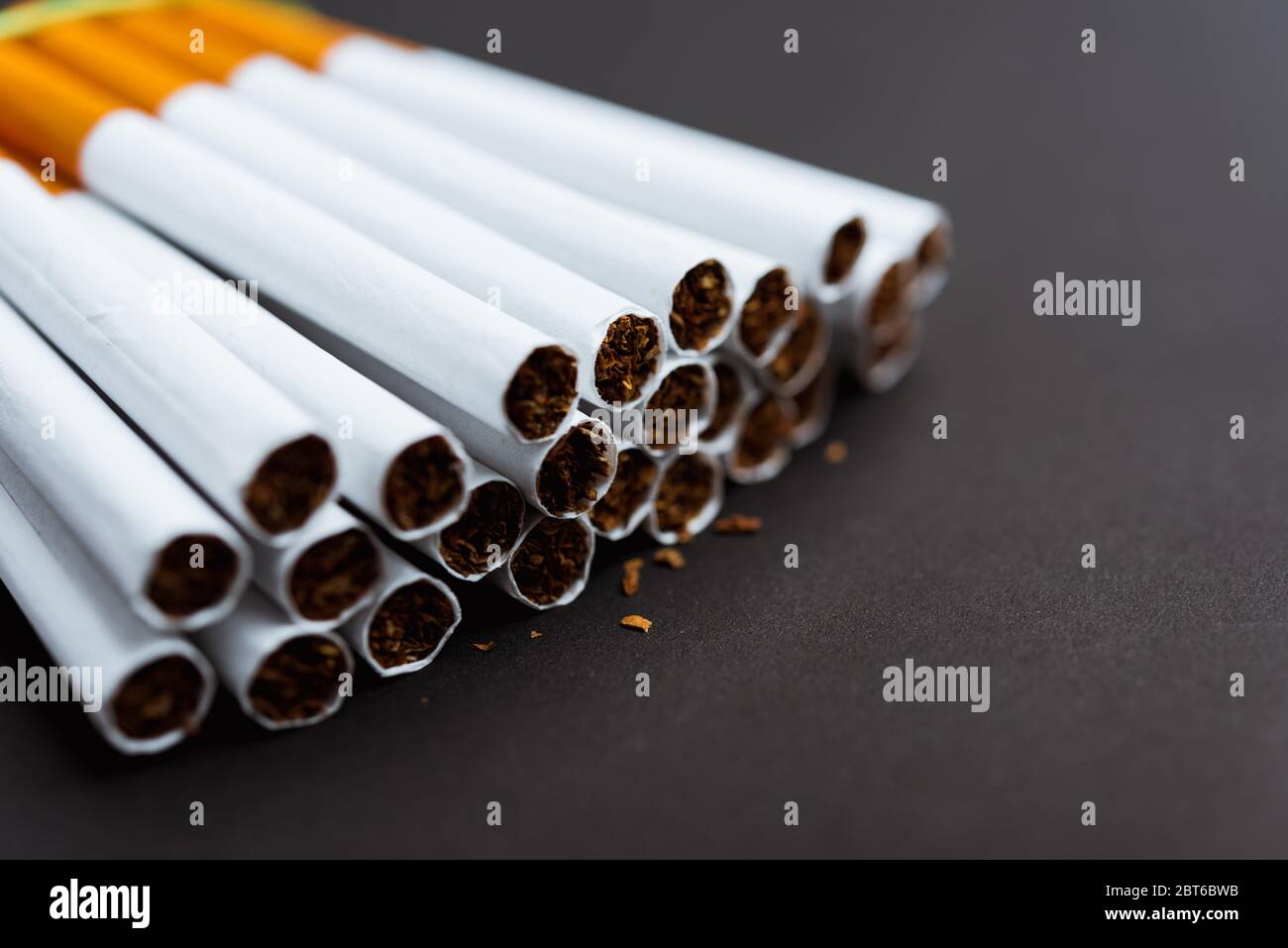31 May of World No Tobacco Day, Close up front stack pile cigarette or ...