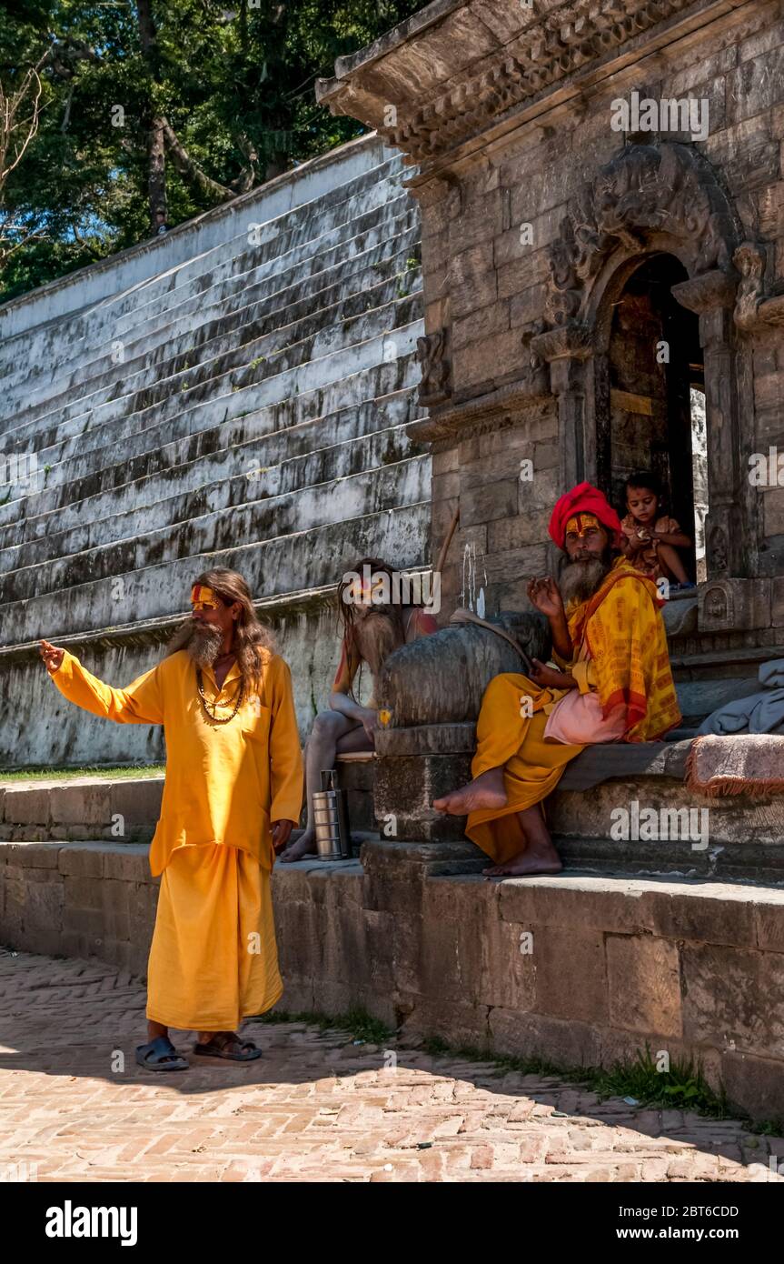 Kathmandu, Colourful Brahmin-Chetris Hindu Holy men at Pashuputinath ...
