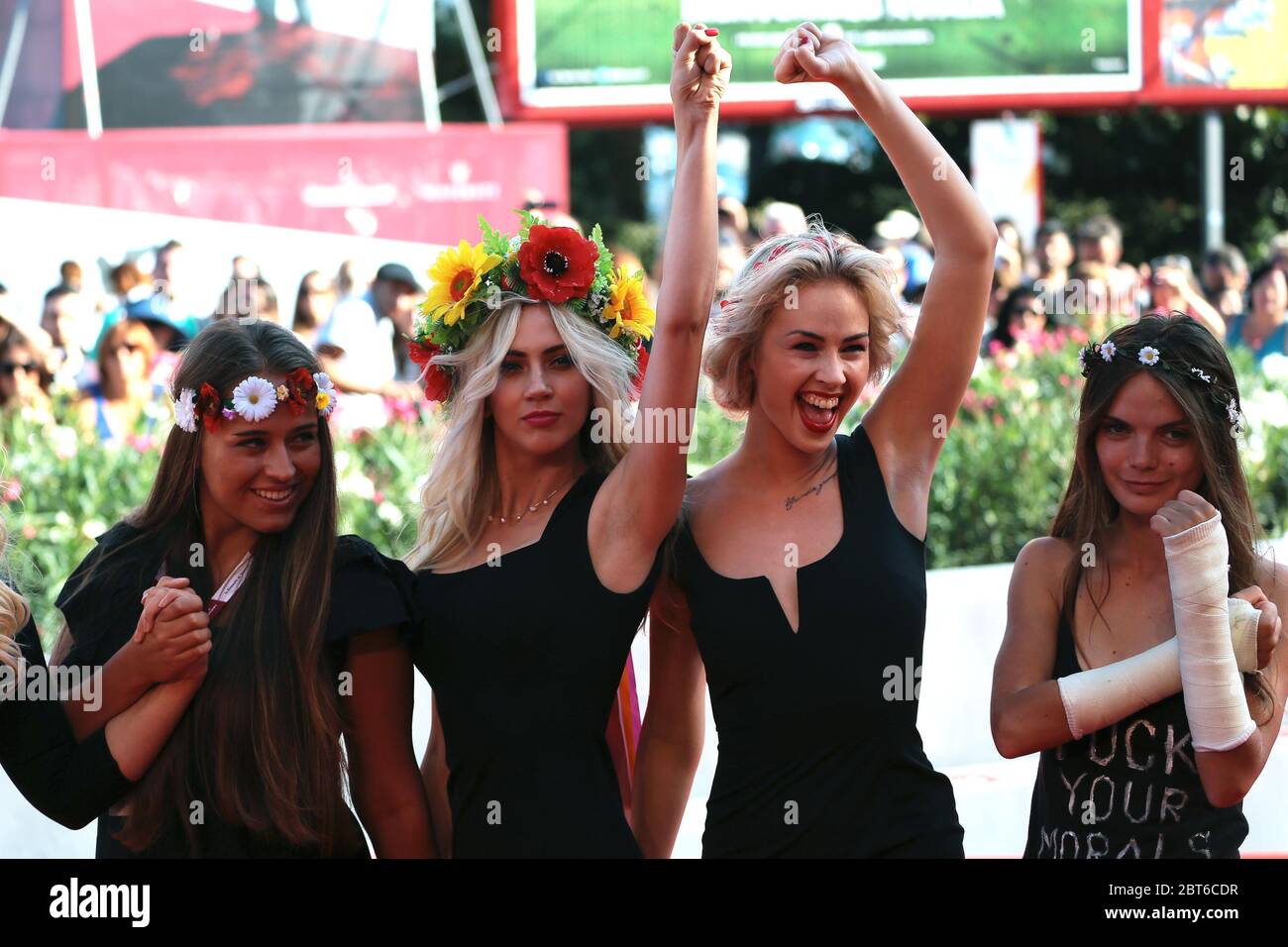 VENICE, ITALY - SEPTEMBER 05: Kitty Green, Femen activists Inna Shevchenko, Sasha Shevchenko and ...