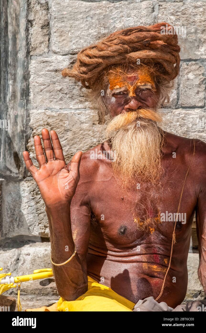 Kathmandu, Colourful Brahmin-Chetris Hindu Holy men at Pashuputinath ...