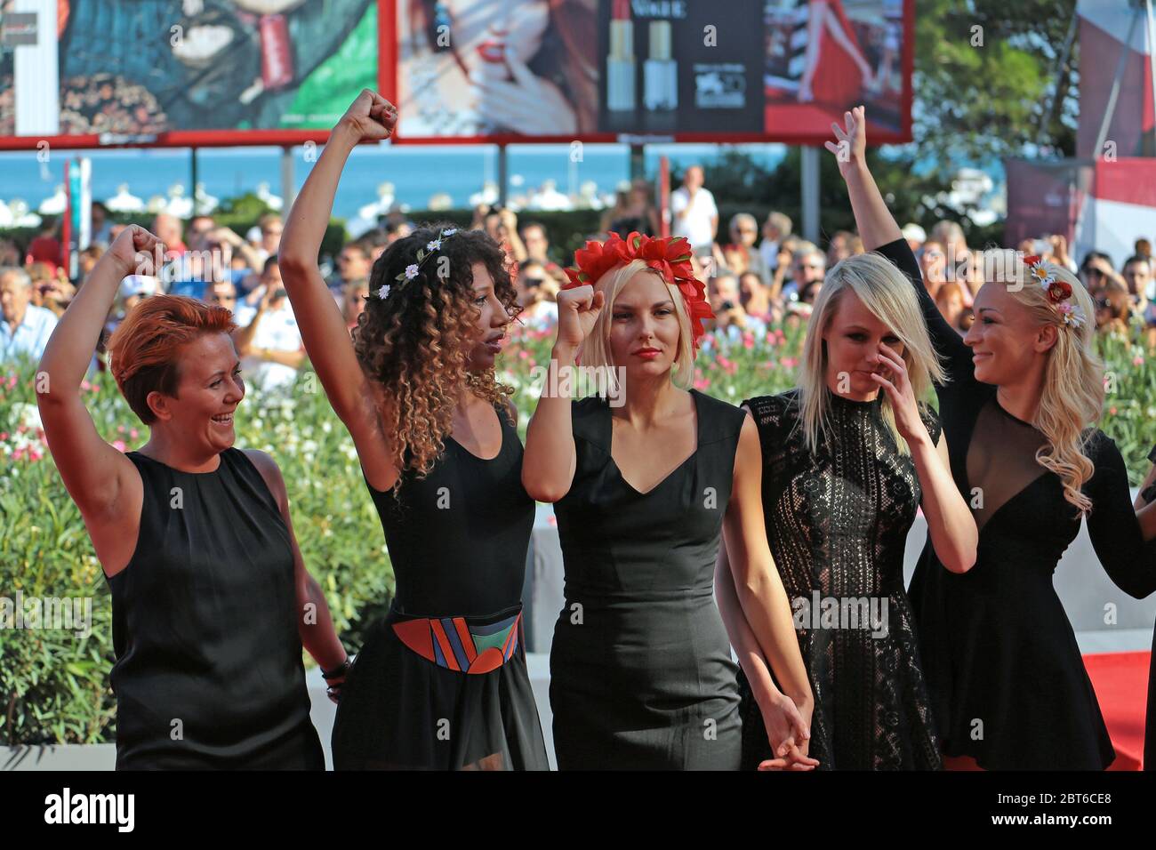 VENICE, ITALY - SEPTEMBER 05: Kitty Green, Femen activists Inna Shevchenko, Sasha Shevchenko and ...