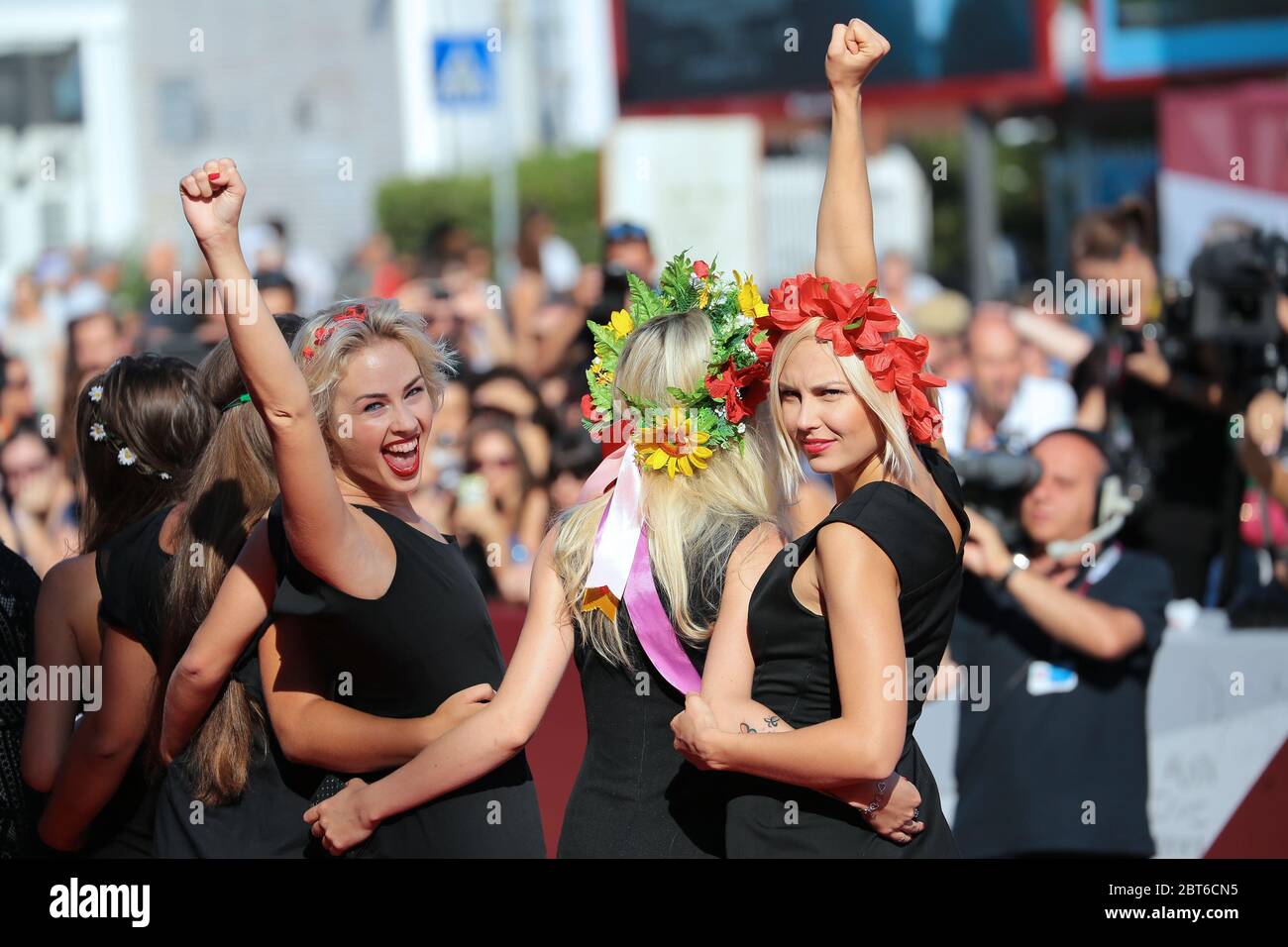 VENICE, ITALY - SEPTEMBER 05: Kitty Green, Femen activists Inna Shevchenko, Sasha Shevchenko and ...