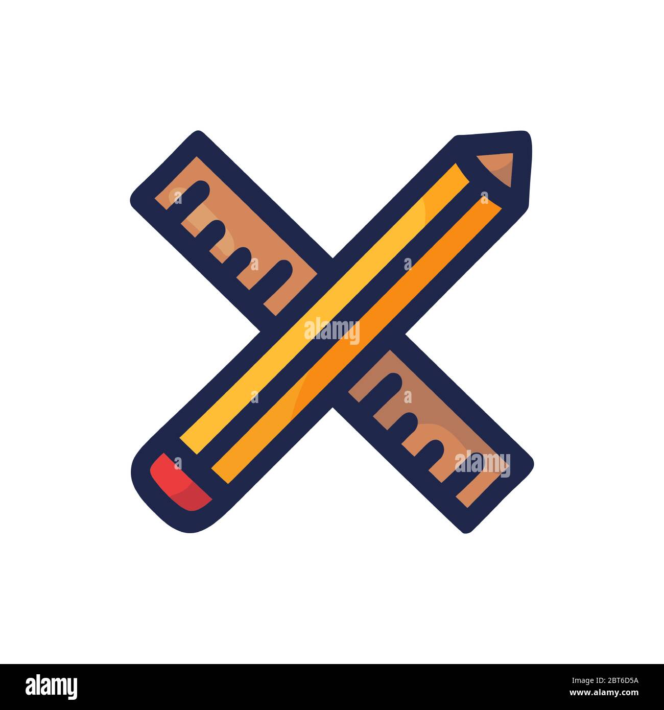 hand drawn crossed pencil and ruler cartoon vector illustration in ...