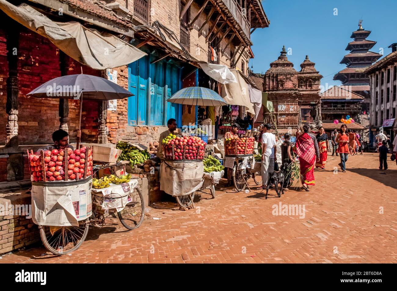 Kathmandu, Bhaktapur. Colourful street scenes in the 17th century ...