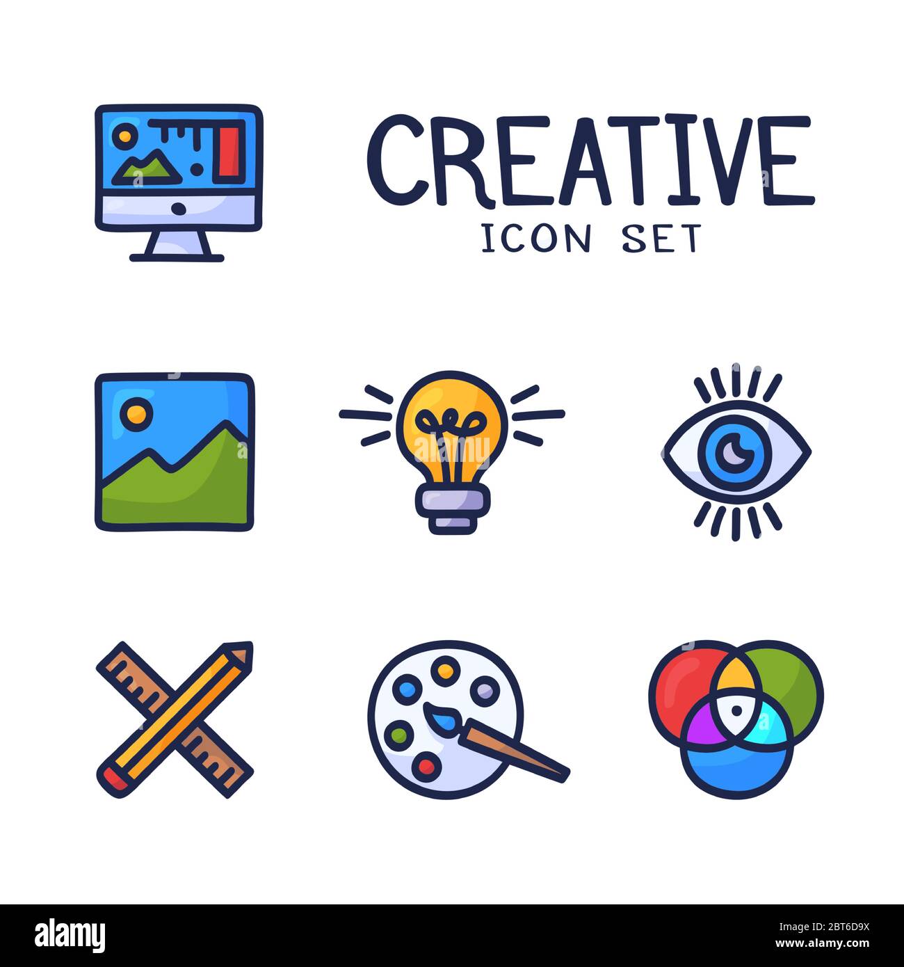 Hand drawn Creativity Graphic and web design line icons. Cartoon doodle ...