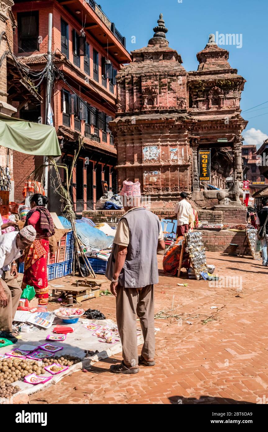 Kathmandu, Bhaktapur. Colourful street scenes in the 17th century ...