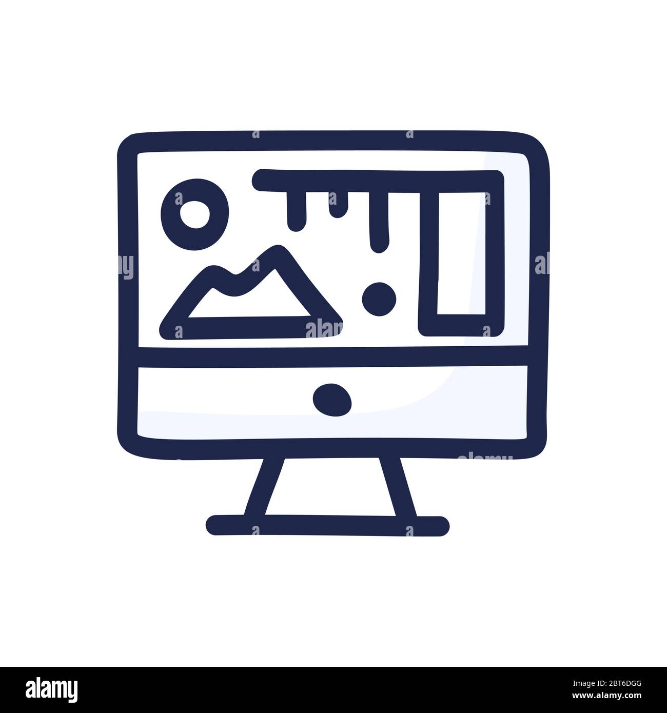 Computer screen in doodle style displaying art, statistics and ...