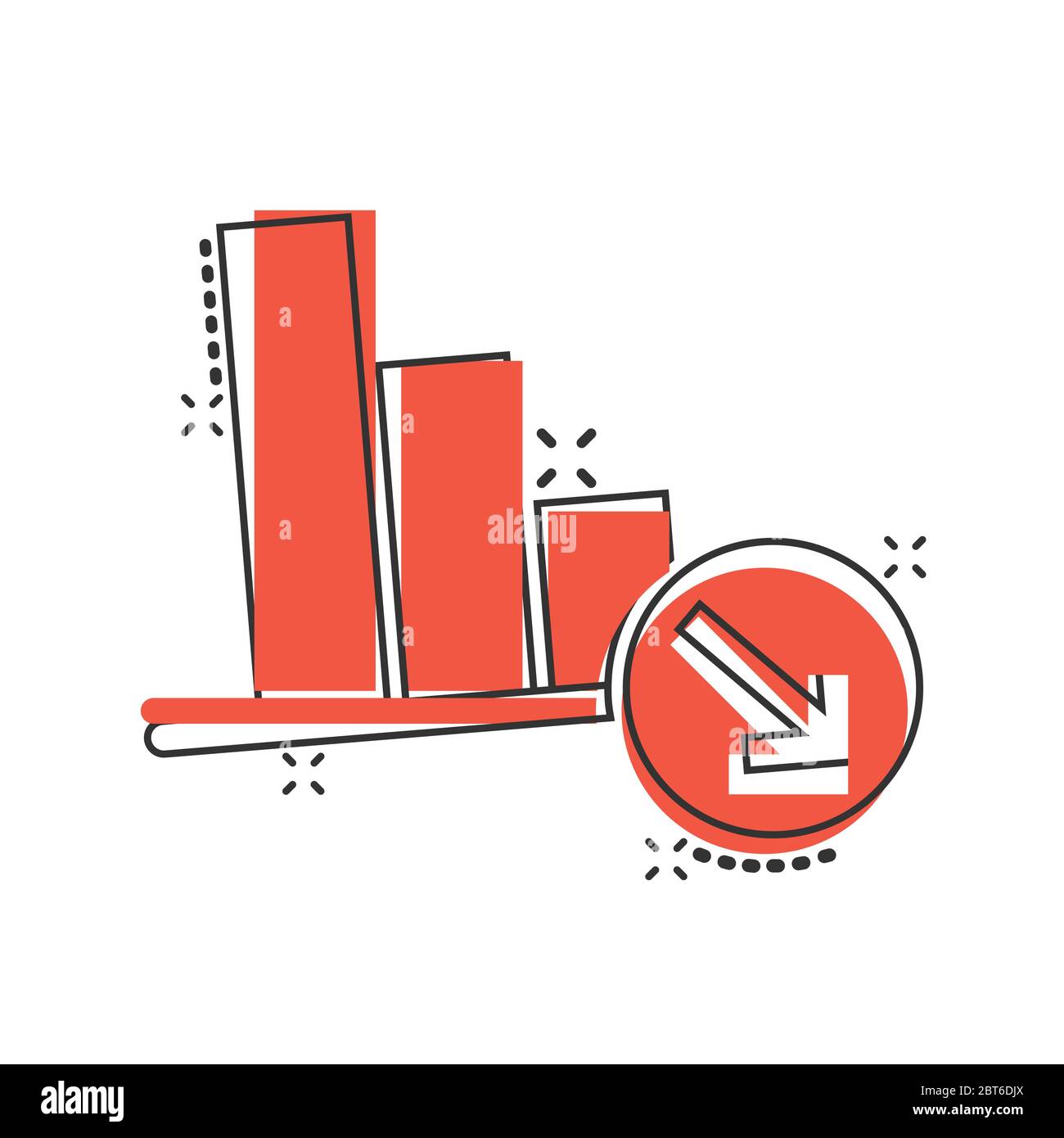 Market trend icon in comic style. Decline arrow with magnifier cartoon ...