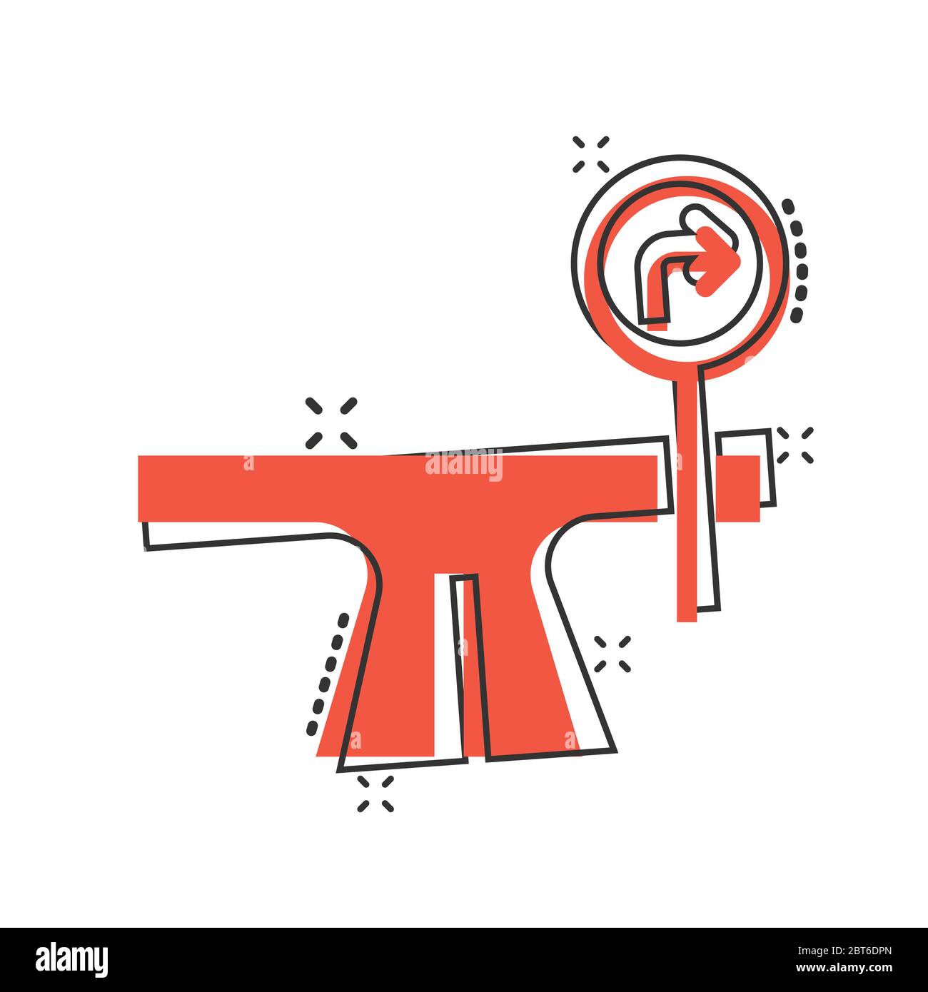 Crossroad icon in comic style. Road direction navigation cartoon vector ...