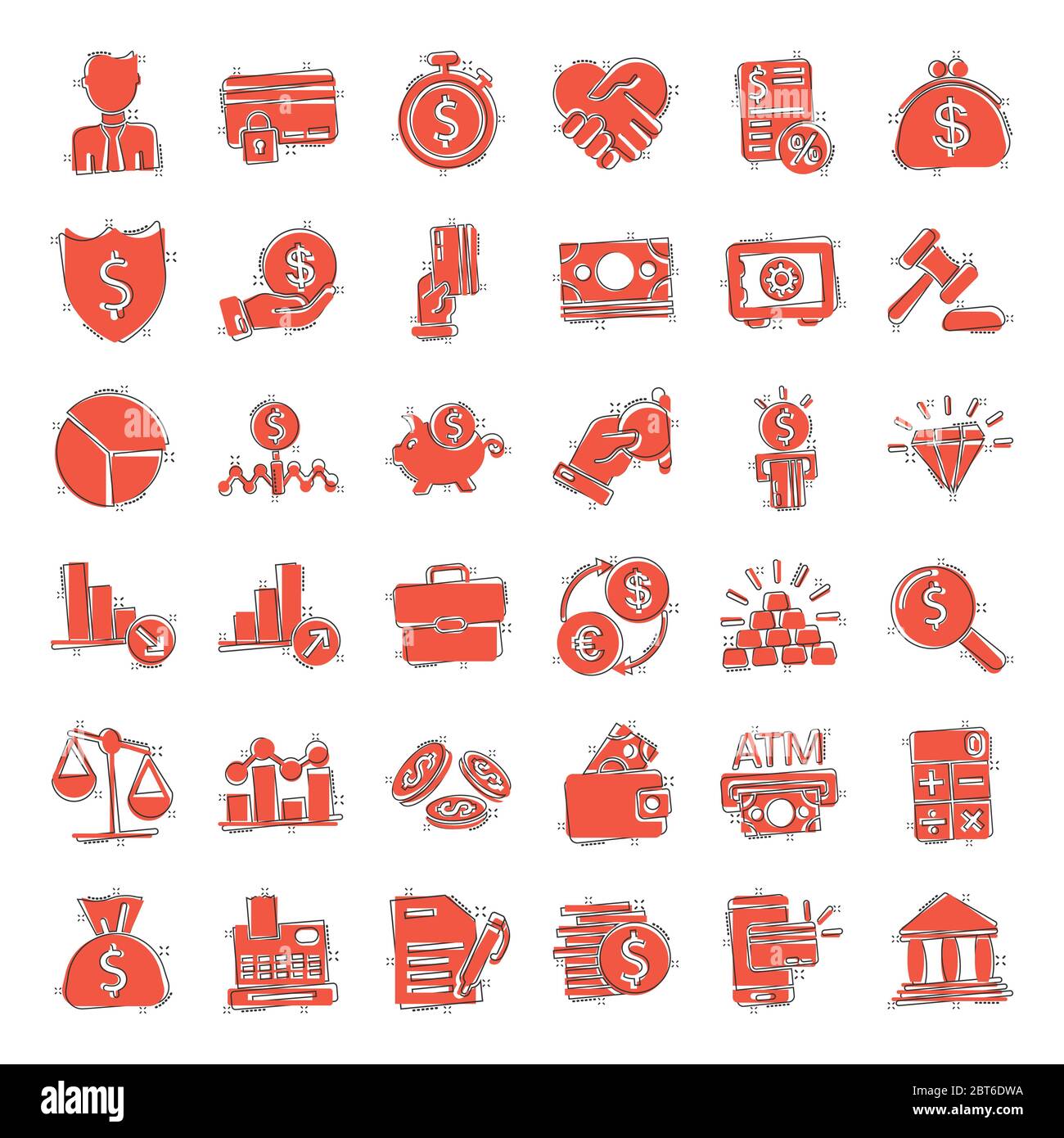 Business icon set in comic style. Finance investment cartoon vector ...