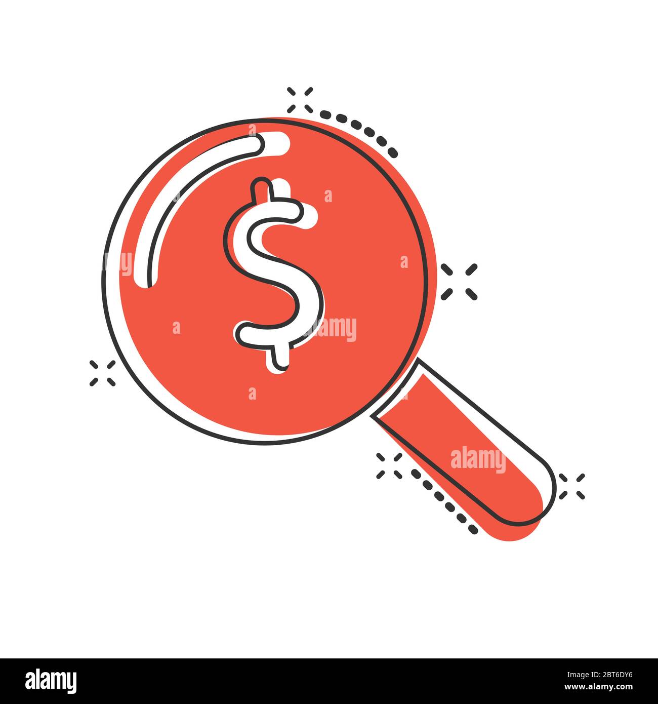 Magnifier glass with money icon in comic style. Dollar search cartoon ...