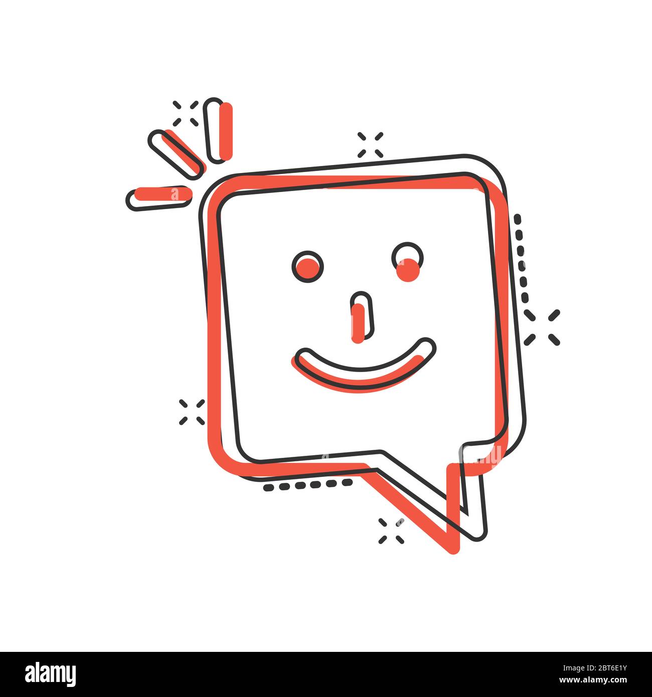 Happy sms icon in comic style. Message speech bubble cartoon vector ...