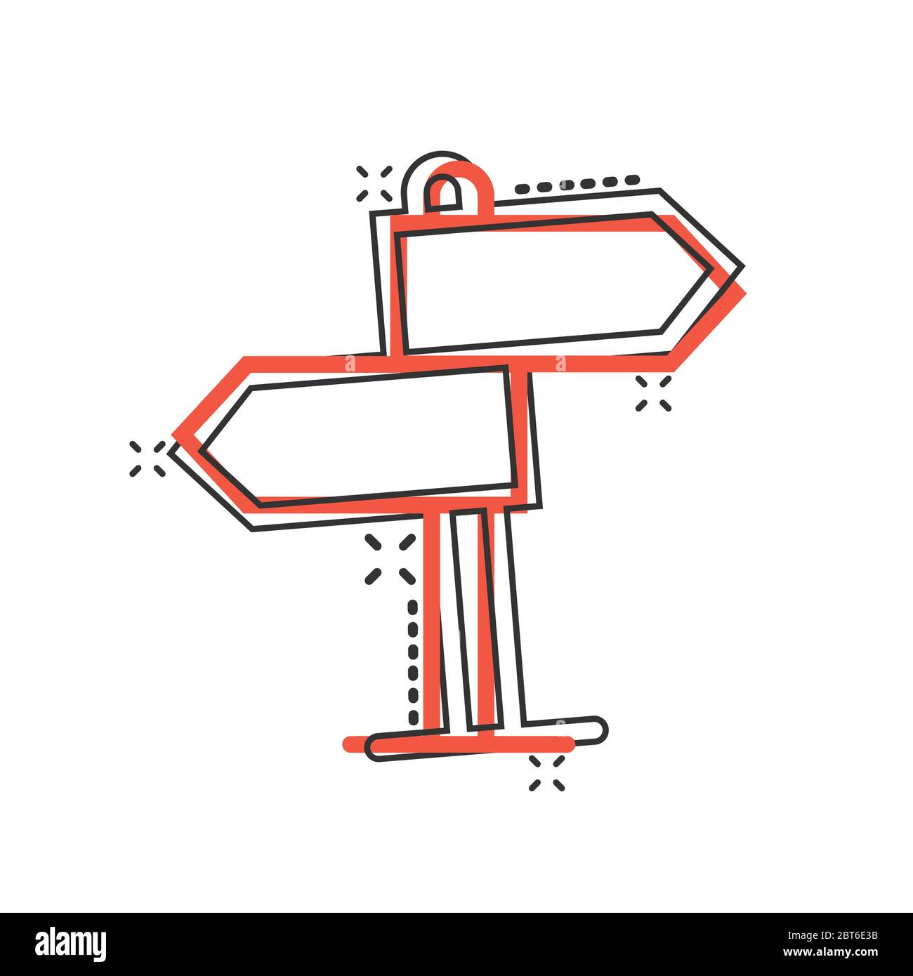 Crossroad signpost icon in comic style. Road direction cartoon vector ...