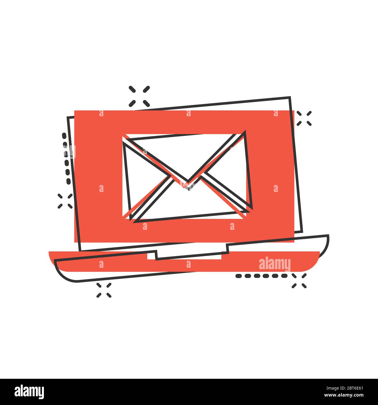 Laptop with email icon in comic style. Mail notification cartoon vector ...