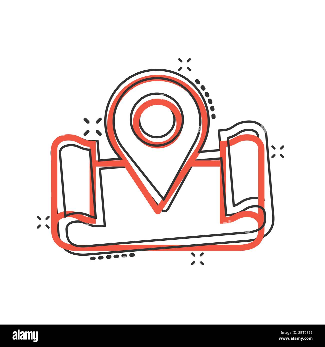 Map pin icon in comic style. GPS navigation cartoon vector illustration ...