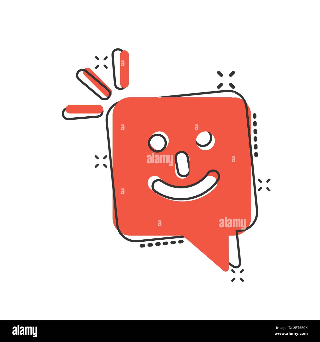 Happy sms icon in comic style. Message speech bubble cartoon vector ...