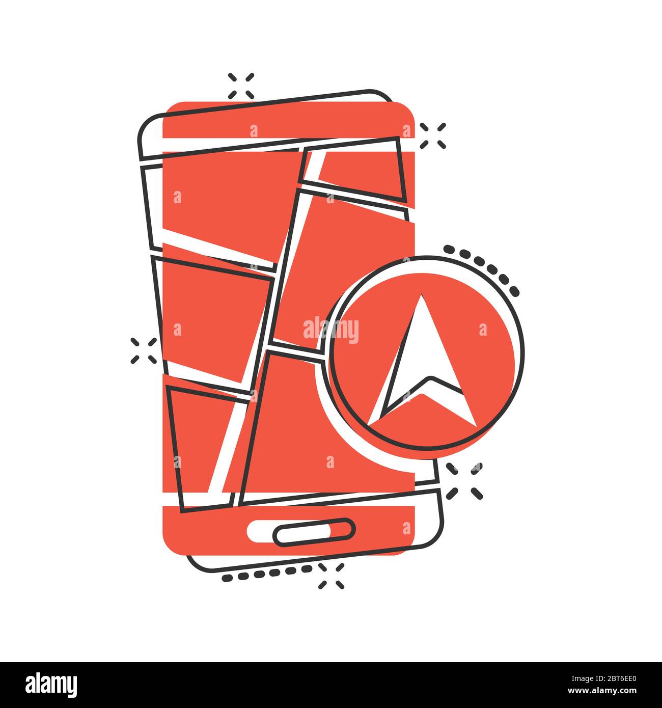 Smartphone map icon in comic style. Mobile phone gps navigation cartoon ...